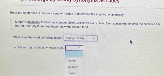 Solved: nonyms as Clu Read the sentences. Then, use synonym clues to ...