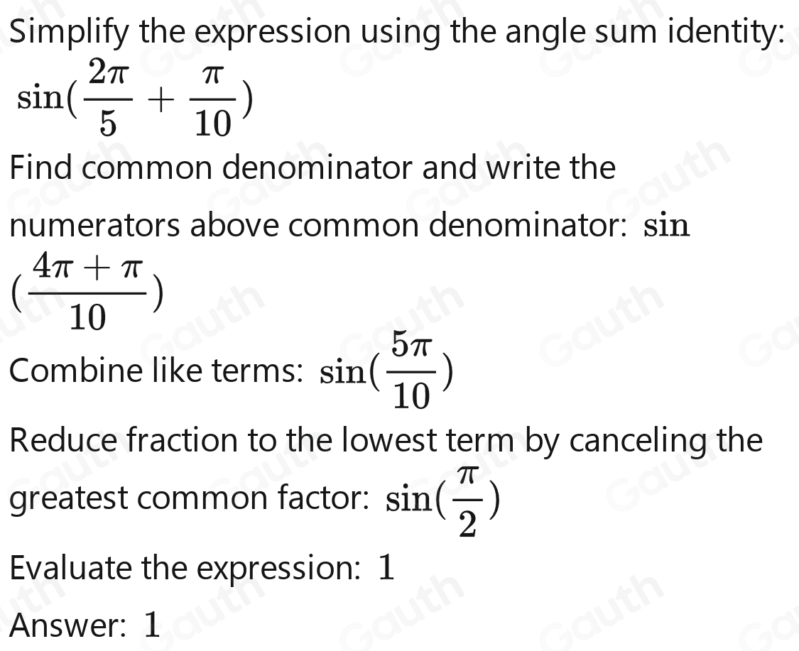 Solved: Use the addition formulas for sine and cosine to simplify sin ...
