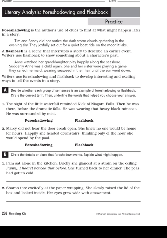 Solved: Name _Date_ Literary Analysis: Foreshadowing and Flashback ...