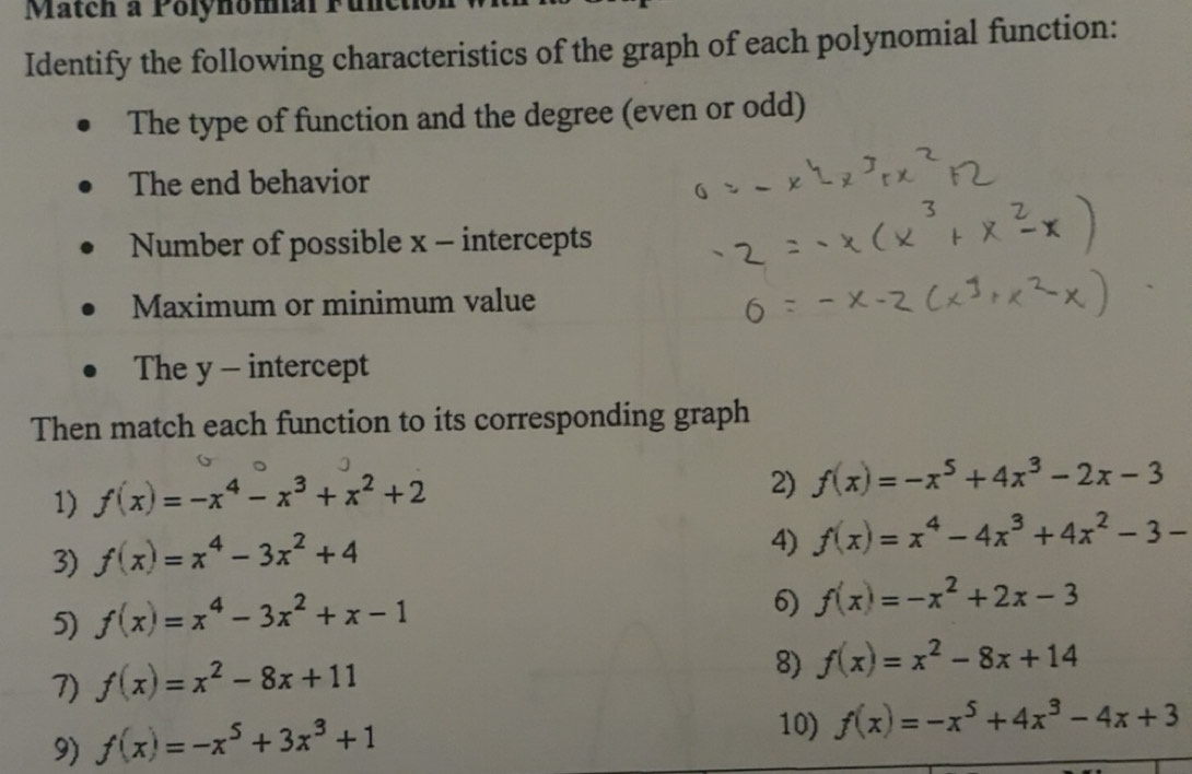 Solved: Match a Polynomal Function Identify the following ...