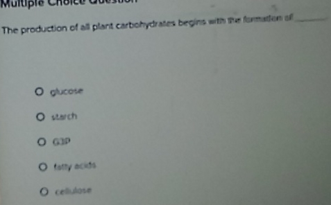 Solved: Multipia Choico C The production of all plant carbohydrates ...