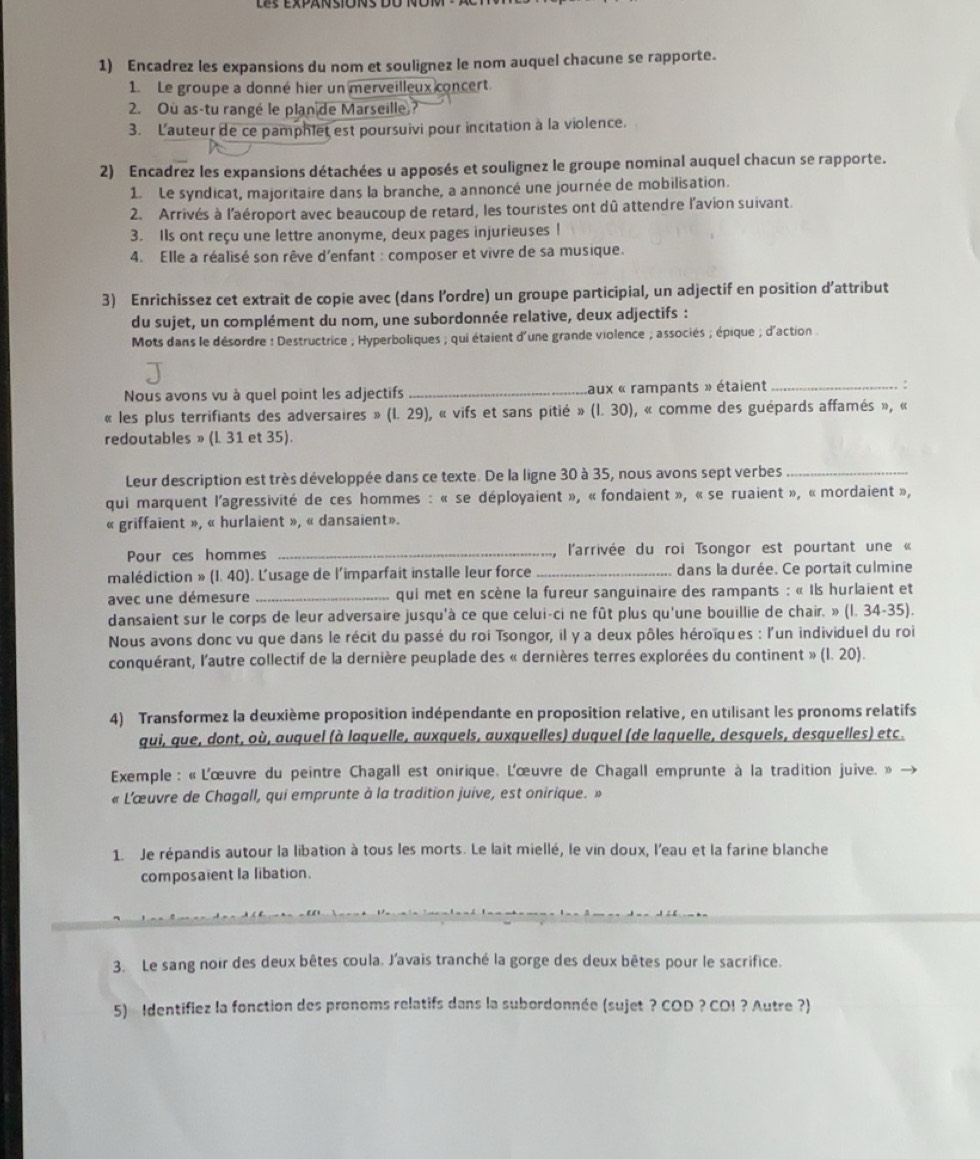 Résolu :Encadrez les expansions du nom et soulignez le nom auquel ...