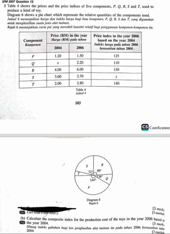 Selesai:SPM 2007 Question 13 3 Table 4 shows the prices and the price ...