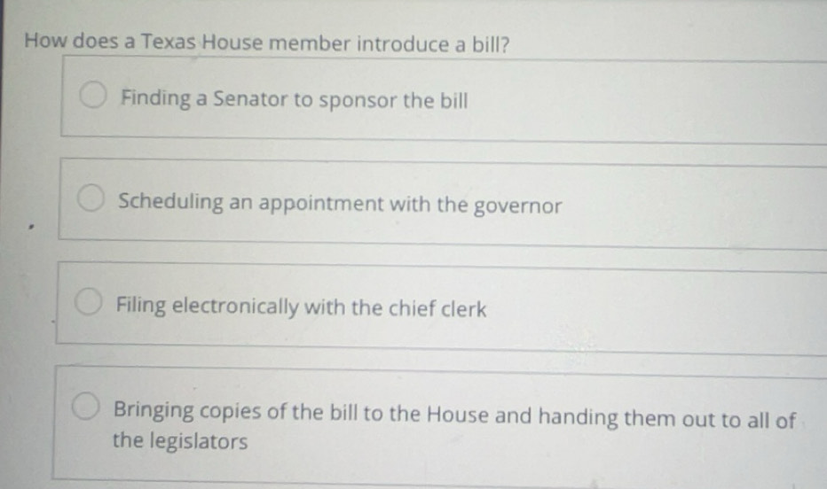Solved: How does a Texas House member introduce a bill? Finding a ...