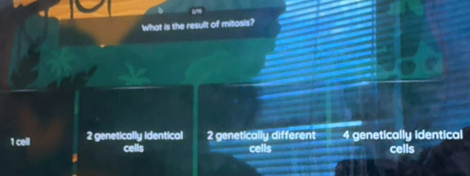 Solved: What is the result of mitosis? 1 cell 2 genetically identical 2 ...