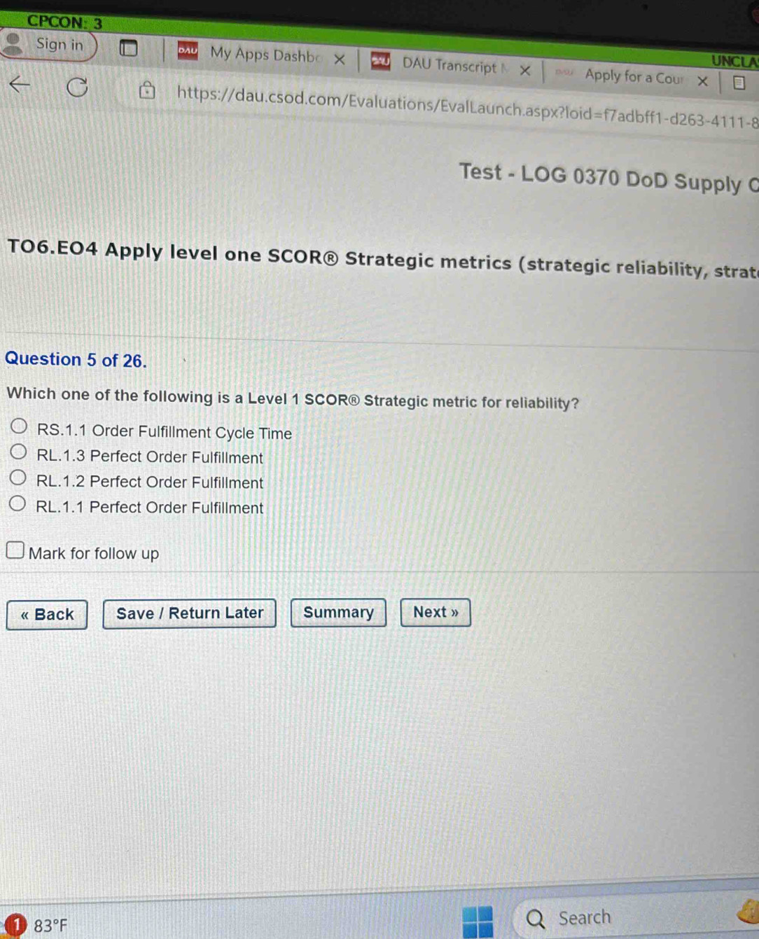 Solved: CPCON: 3 UNCLA Sign in My Apps Dashbo DAU Transcript X Apply ...