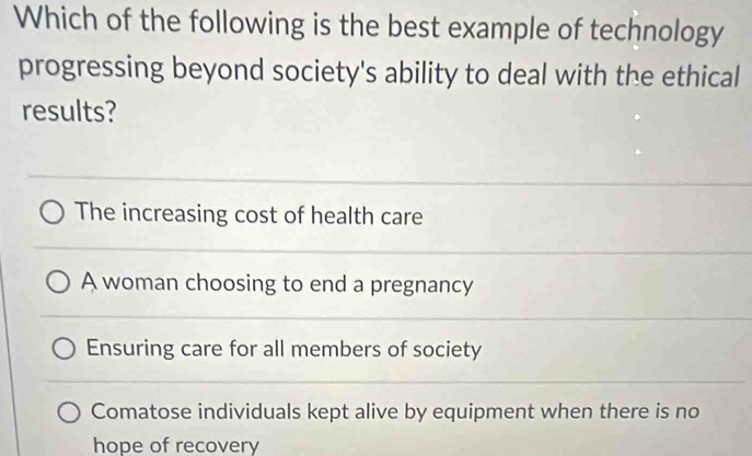 Which of the following is the best example of technology progressing ...