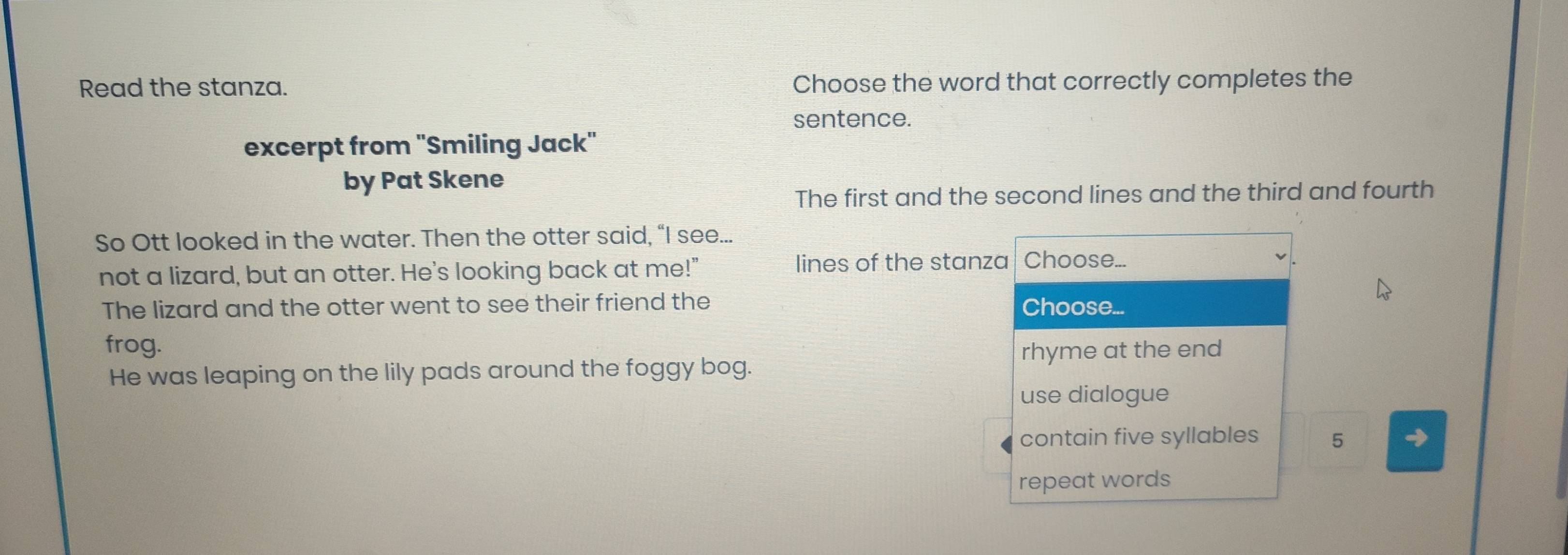 Solved: Read the stanza. Choose the word that correctly completes the ...