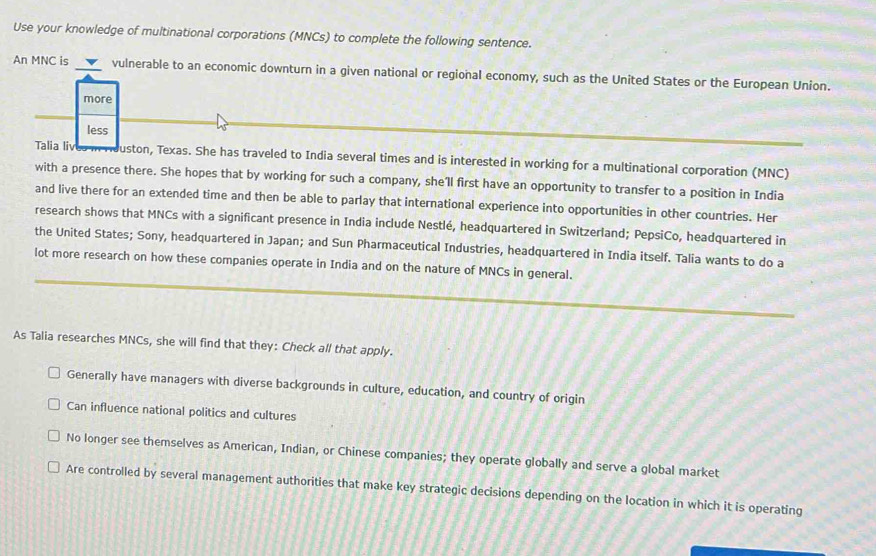 Solved: Use your knowledge of multinational corporations (MNCs) to ...