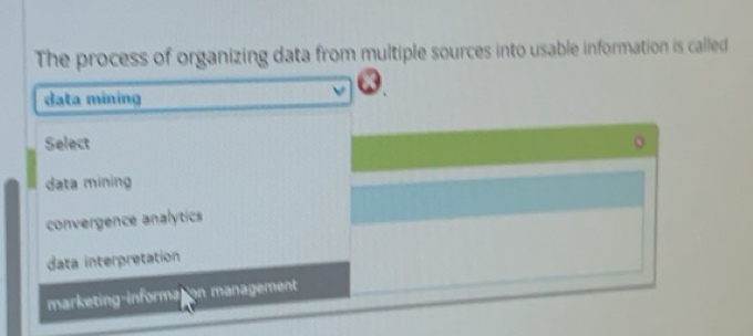 Solved: The process of organizing data from multiple sources into ...