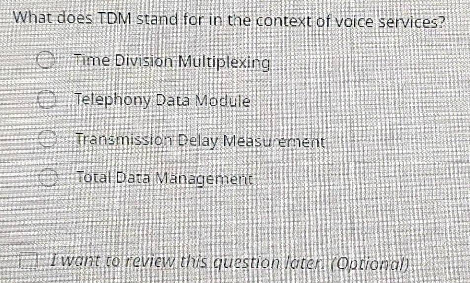 Solved: What does TDM stand for in the context of voice services? Time ...