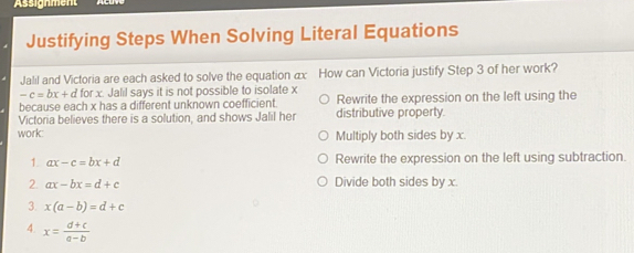 Solved: Assignment Justifying Steps When Solving Literal Equations ...