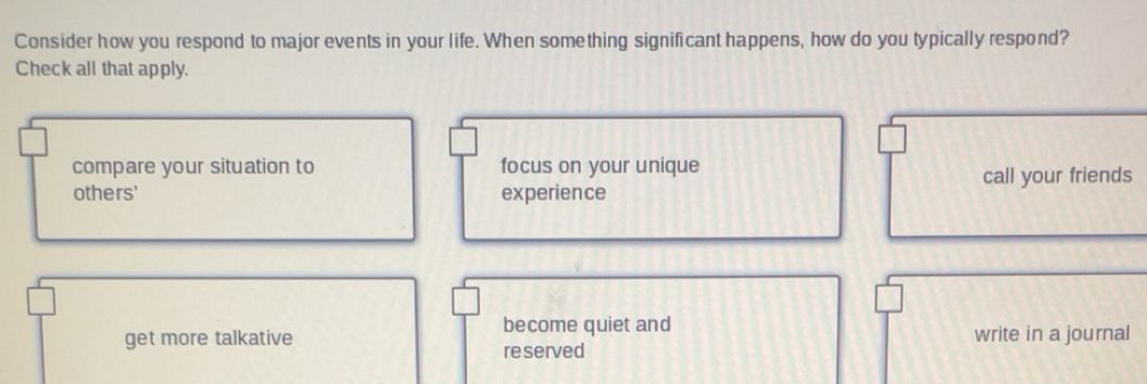 Solved: Consider how you respond to major events in your life. When ...