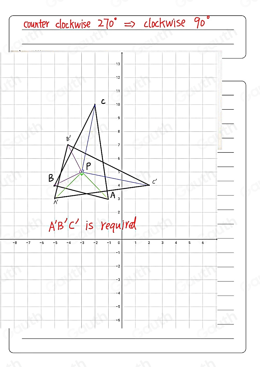 Solved: Rotate the triangle ABC counter clockwise 270 degrees around ...