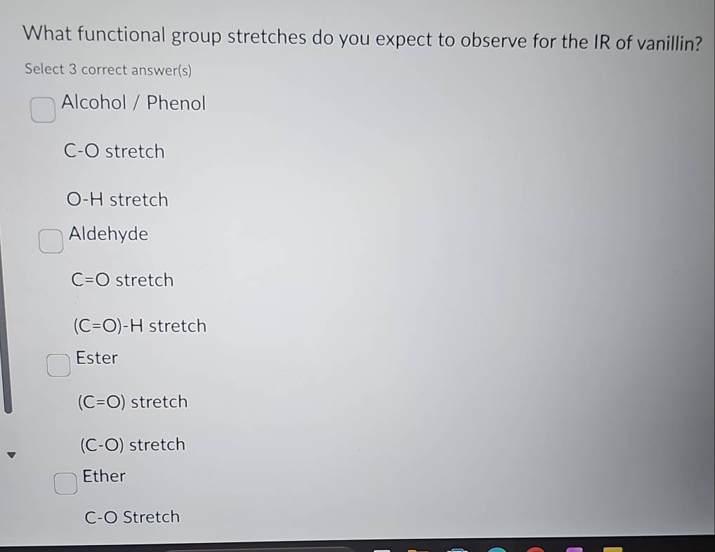 Solved: What functional group stretches do you expect to observe for ...