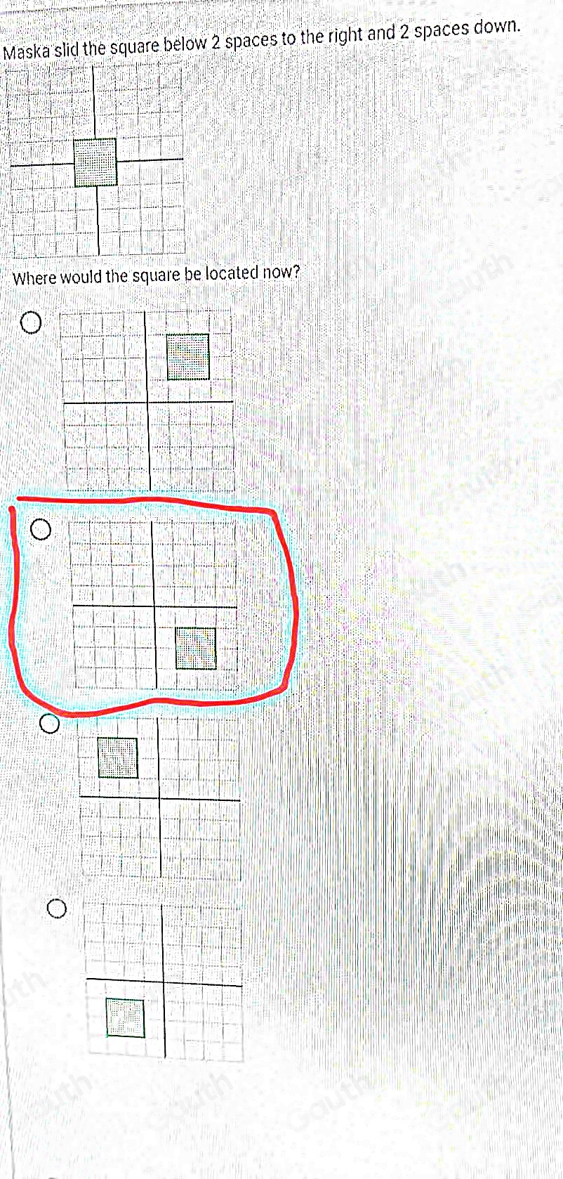 Solved: Maska slid the square below 2 spaces to the right and 2 spaces ...