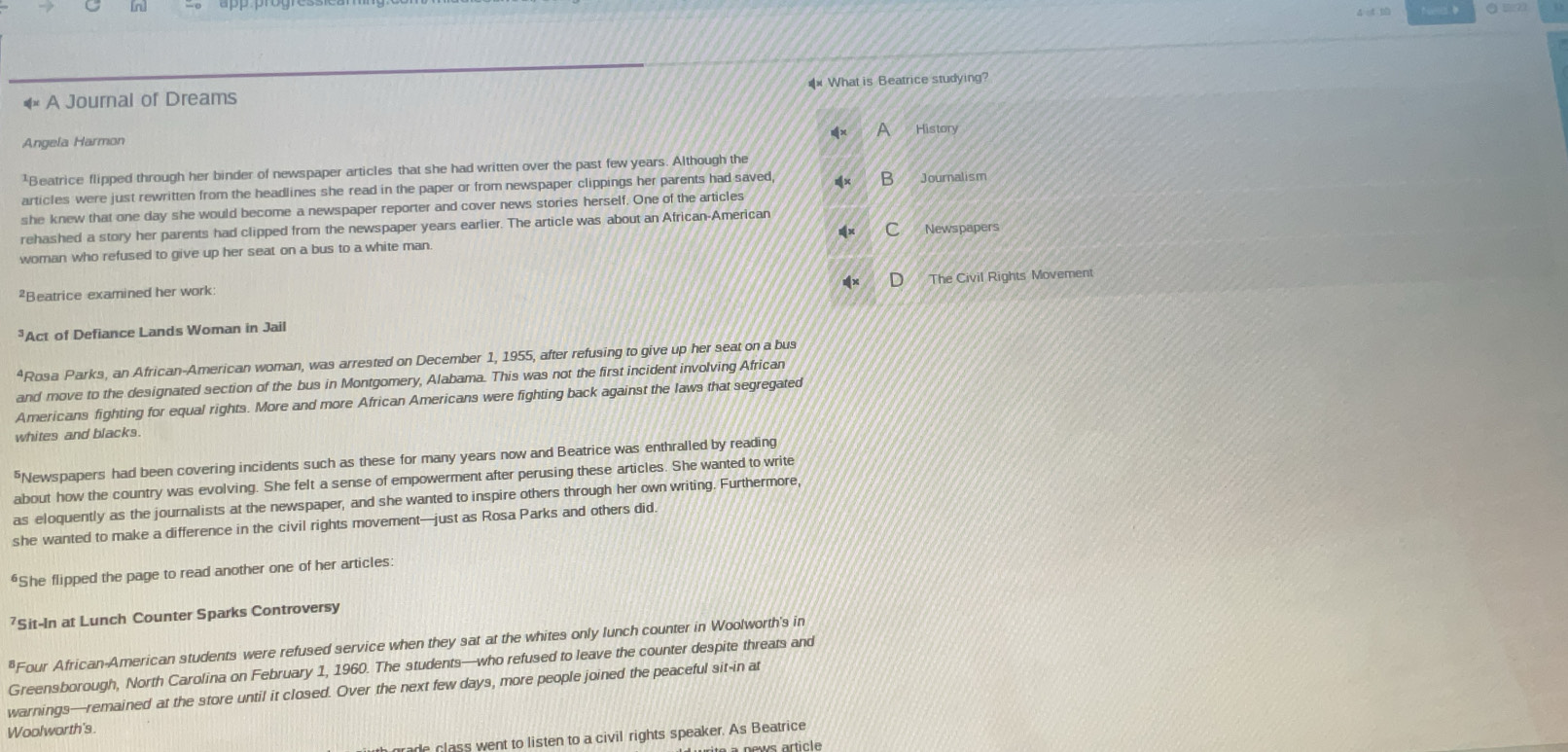 Solved: A Journal of Dreams #* What is Beatrice studying? A Angela ...