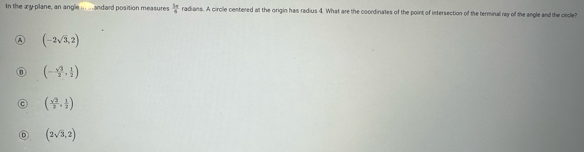 Solved: In the xy -plane, an angle in standard position measures 5π /6 ...