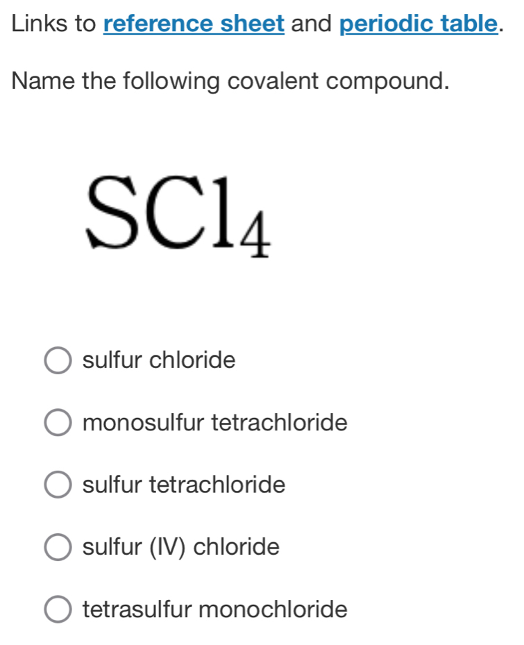 Solved: Links to reference sheet and periodic table. Name the following ...