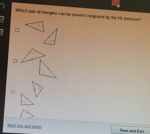 Solved: Which pair of triangles can be proven congruent by the HL theorem? Mark this and return ...