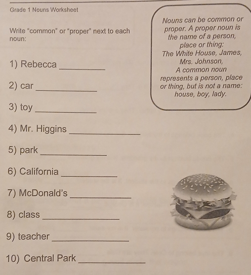 Solved: Grade 1 Nouns Worksheet Nouns can be common or Write “common ...