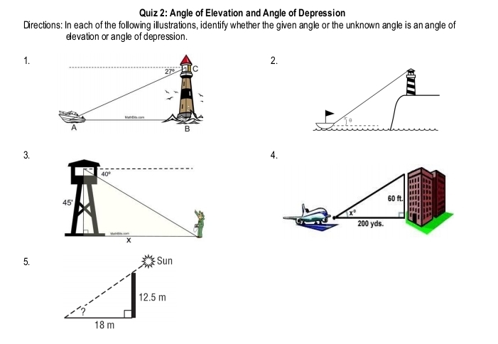 Solved: Angle of Elevation and Angle of Depression Directions: In each ...