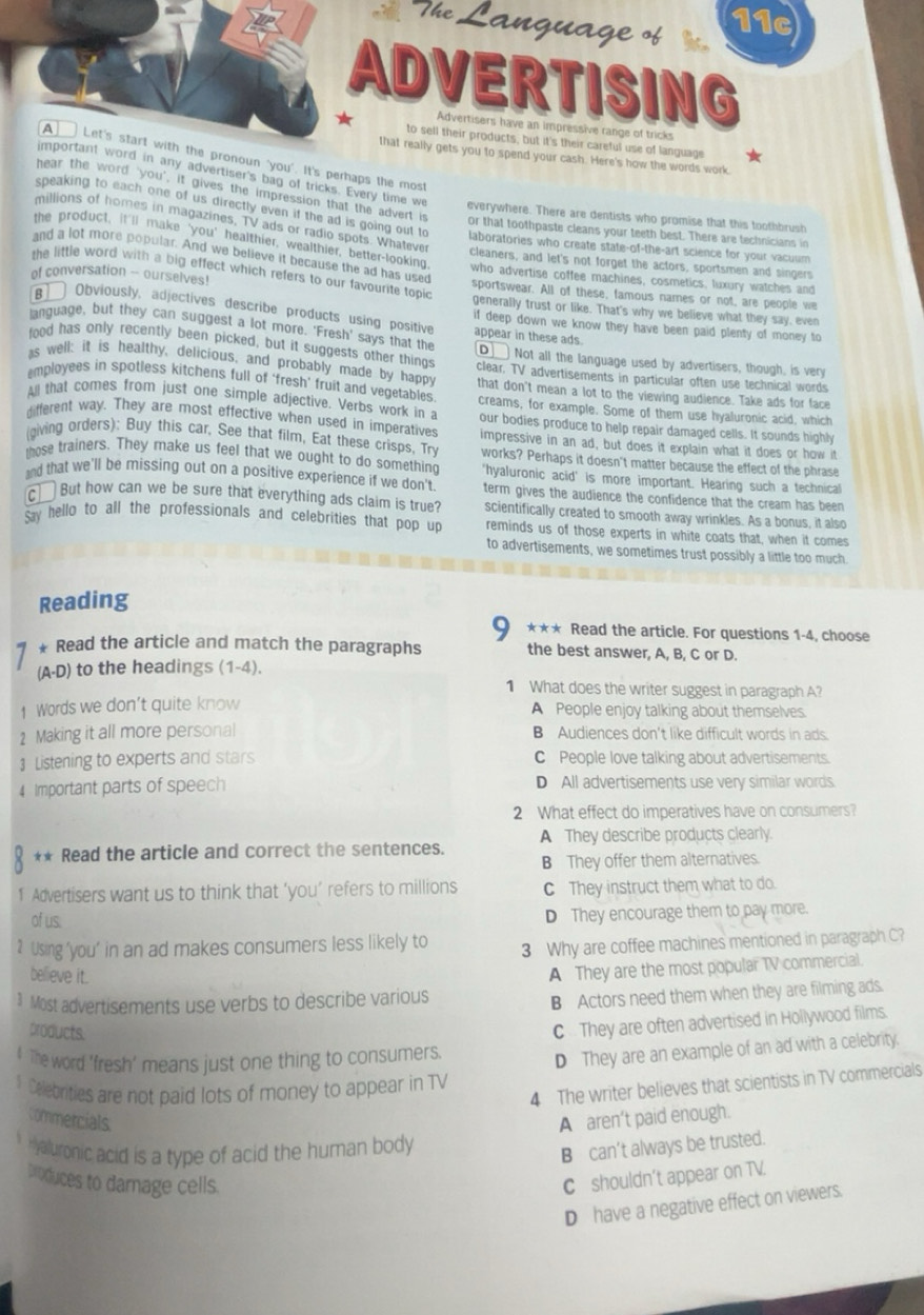 Resuelto:The Language of 11c ADVERTISING Advertisers have an impressive ...