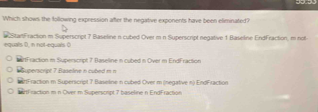 Solved: Which shows the following expression after the negative exponents have been eliminated ...