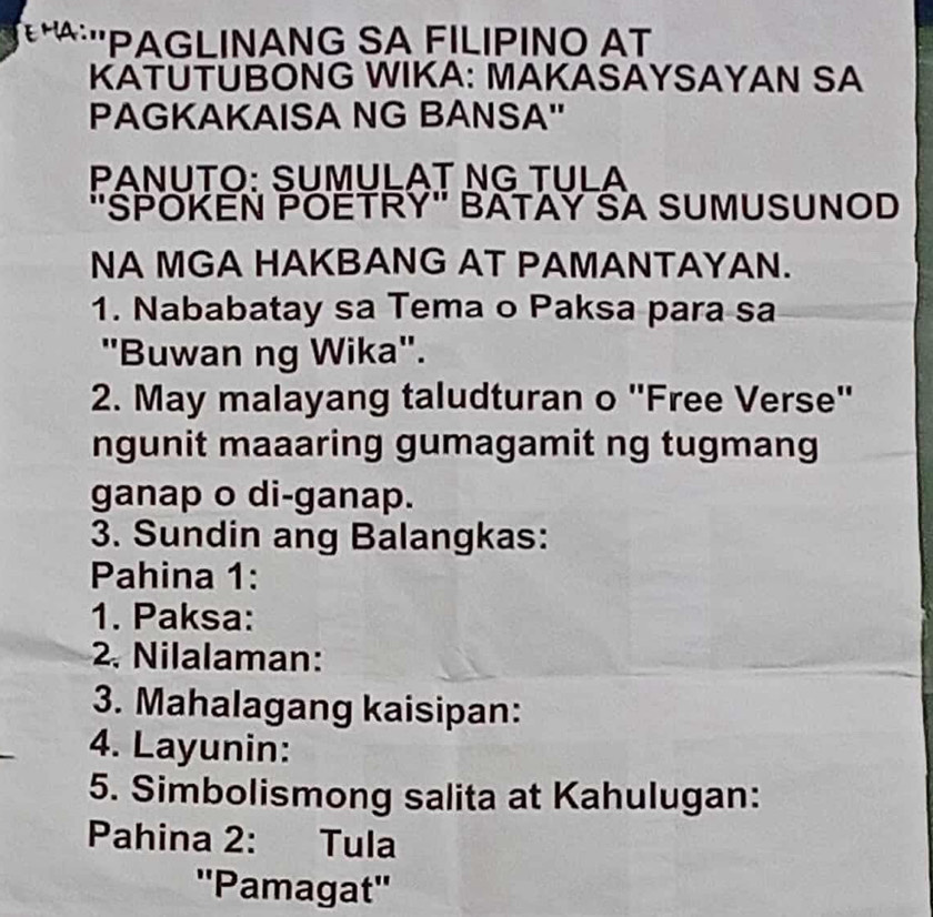 Solved: ª''PAGLINANG SA FILIPINO AT KATUTUBONG WIKA: MAKASAYSAYAN SA ...