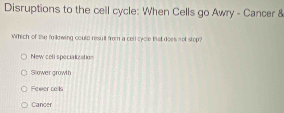 Solved: Disruptions to the cell cycle: When Cells go Awry - Cancer ...