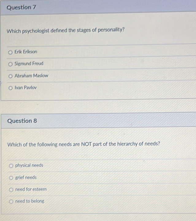 Solved: Which psychologist defined the stages of personality? Erik ...