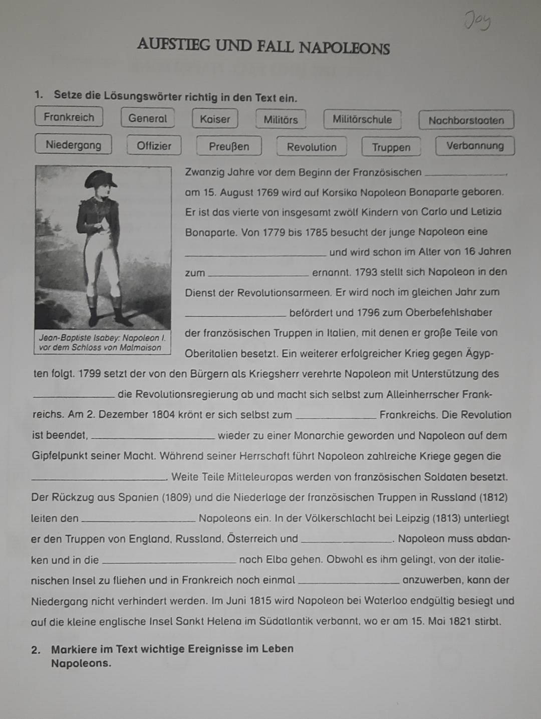 Gelöst:AUFSTIEG UND FALL NAPOLEONS 1. Setze die Lösungswörter richtig ...