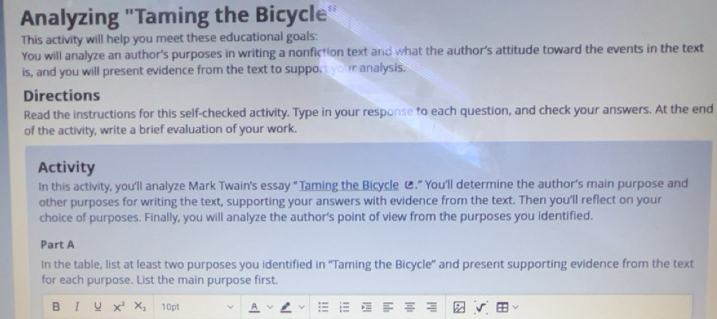 Solved: Analyzing "Taming the Bicycle" This activity will help you meet ...