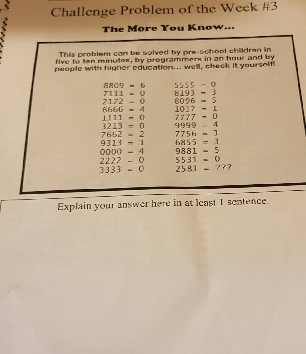 Solved: Challenge Problem of the Week #3 The More You Know... This ...