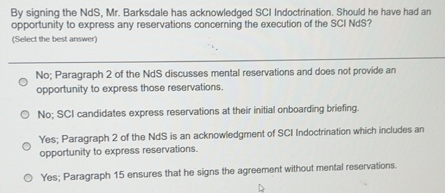 Solved: By signing the NdS, Mr. Barksdale has acknowledged SCI ...