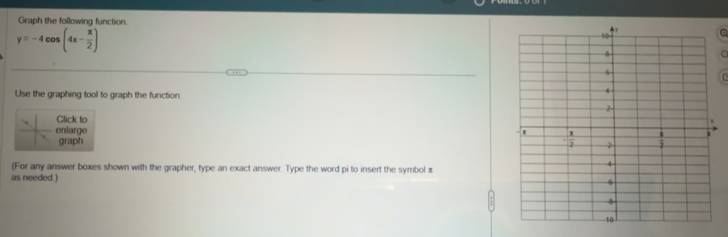 Solved: Graph the following function. y=-4cos (4x- π /2 ) a Use the ...