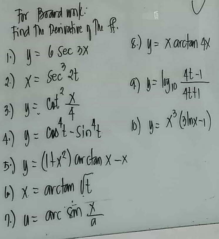 Solved: For Broard work: find The Derivative, The ff. 1 y=6sec 3x 8 ...
