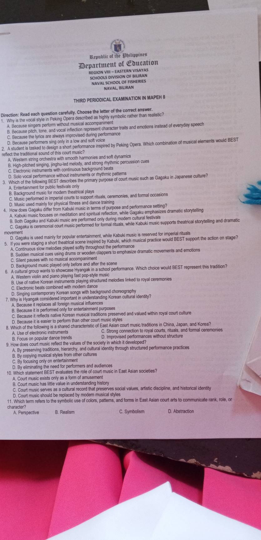 Solved: Republic of the Philippines Department of Education REGION VIII ...