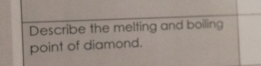 Solved: Describe the melting and boiling point of diamond. [Chemistry]