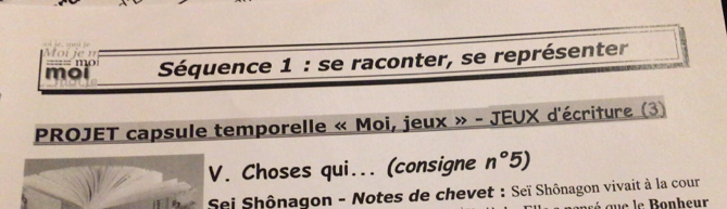 Résolu :Moi je m moi === mo Séquence 1 : se raconter, se représenter PROJET capsule temporelle