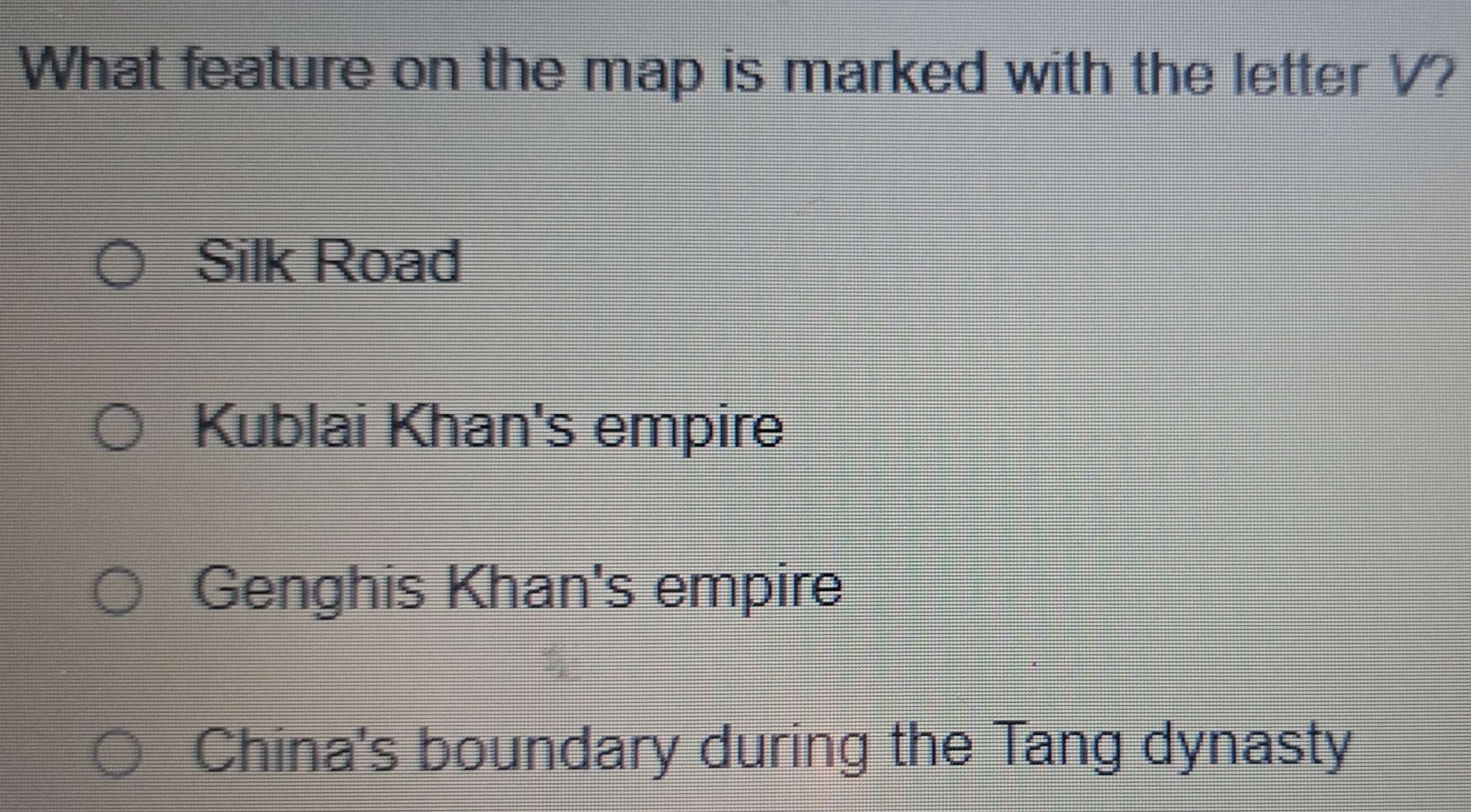 Solved: What feature on the map is marked with the letter V? Silk Road ...