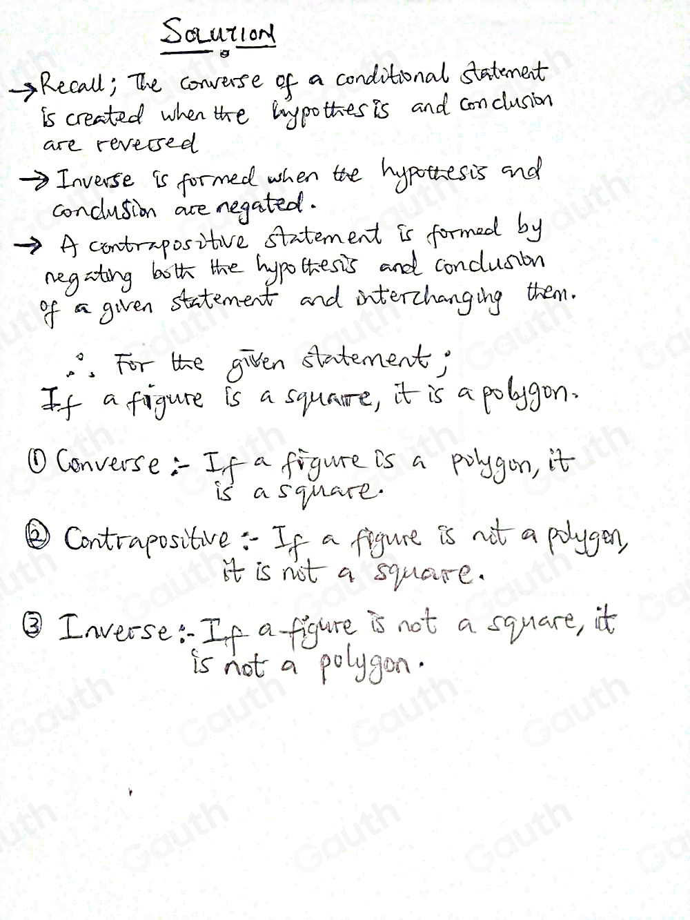 Solved: Determine which statements are the converse, inverse, and ...