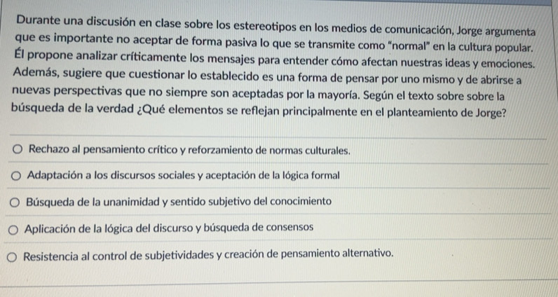 Resuelto:Durante una discusión en clase sobre los estereotipos en los ...