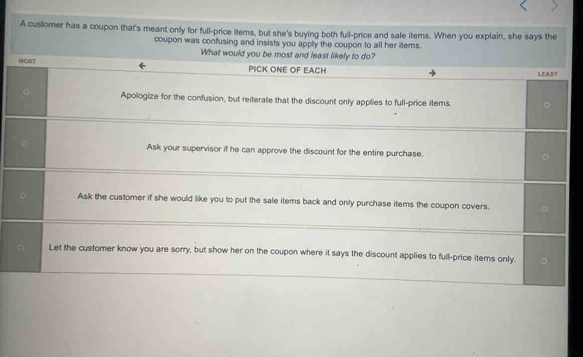 Solved: A customer has a coupon that's meant only for full-price items ...