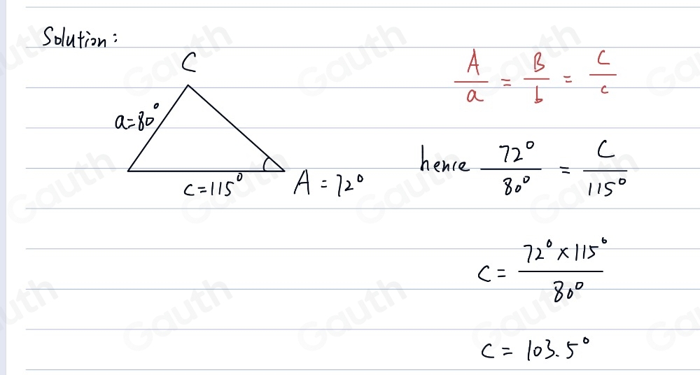 Solved: Solve for angle C of the oblique triangle ABC given, a=80° c ...