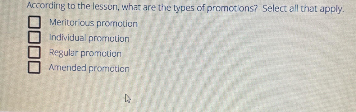 Solved: According to the lesson, what are the types of promotions ...