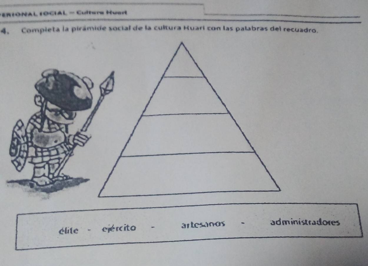Resuelto:ERIONAL IOCIAL - Cultura Huert 4 Completa la pirámide social ...