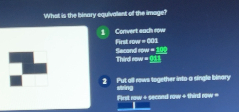 Solved: What is the binary equivalent of the image? 1 Convert each row ...