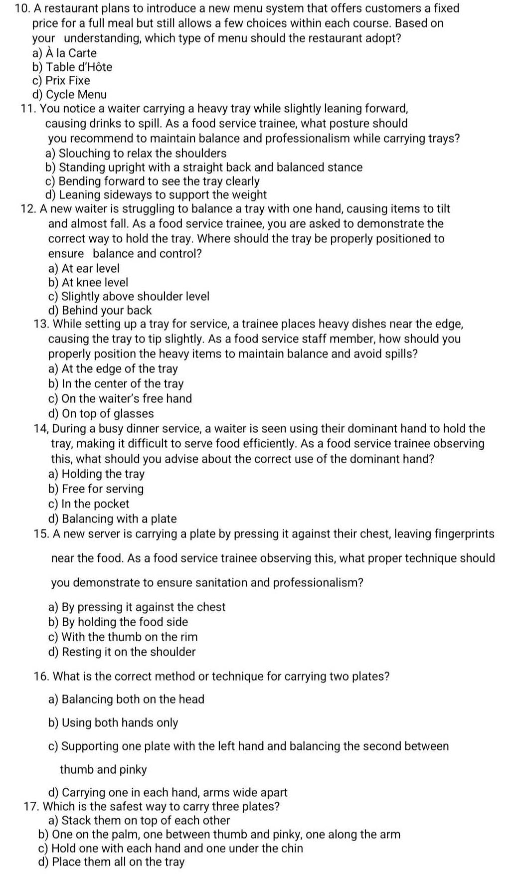 Solved: A restaurant plans to introduce a new menu system that offers ...