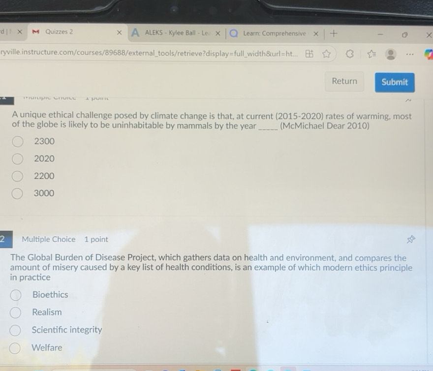 Solved: Quizzes 2 ALEKS - Kylee Ball - Le Learn: Comprehensive | ryville.instructure.com/courses ...